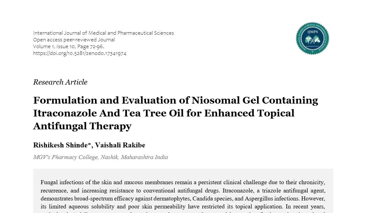 Formulation and Evaluation of Niosomal Gel Containing Itraconazole And ...