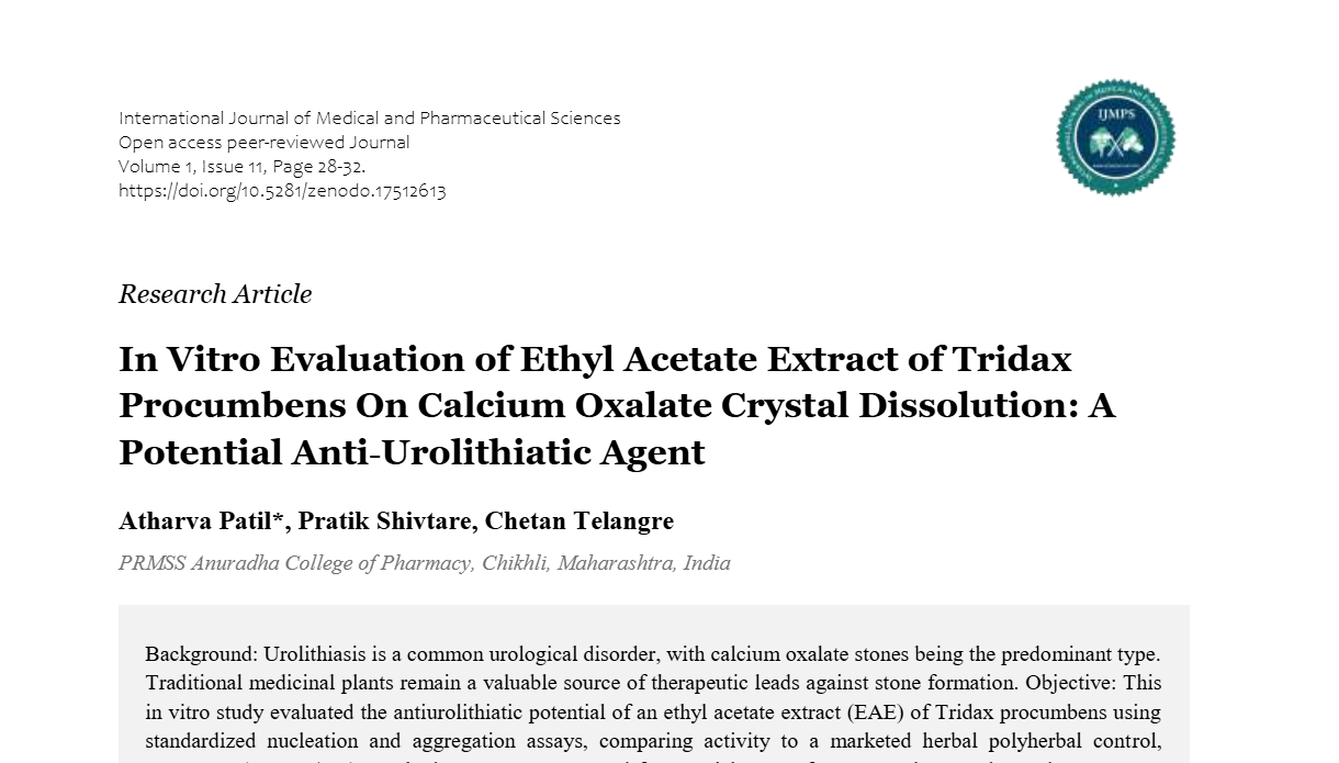 In Vitro Evaluation of Ethyl Acetate Extract of Tridax Procumbens On ...