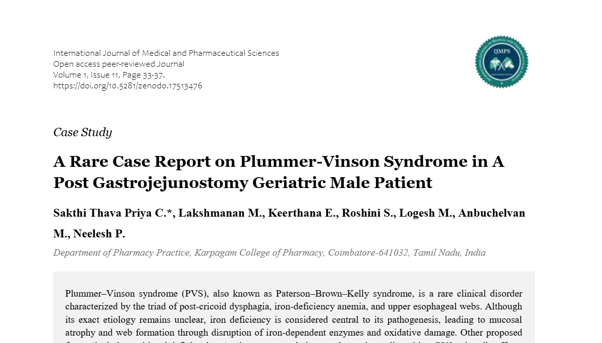 A Rare Case Report on Plummer-Vinson Syndrome in A Post ...