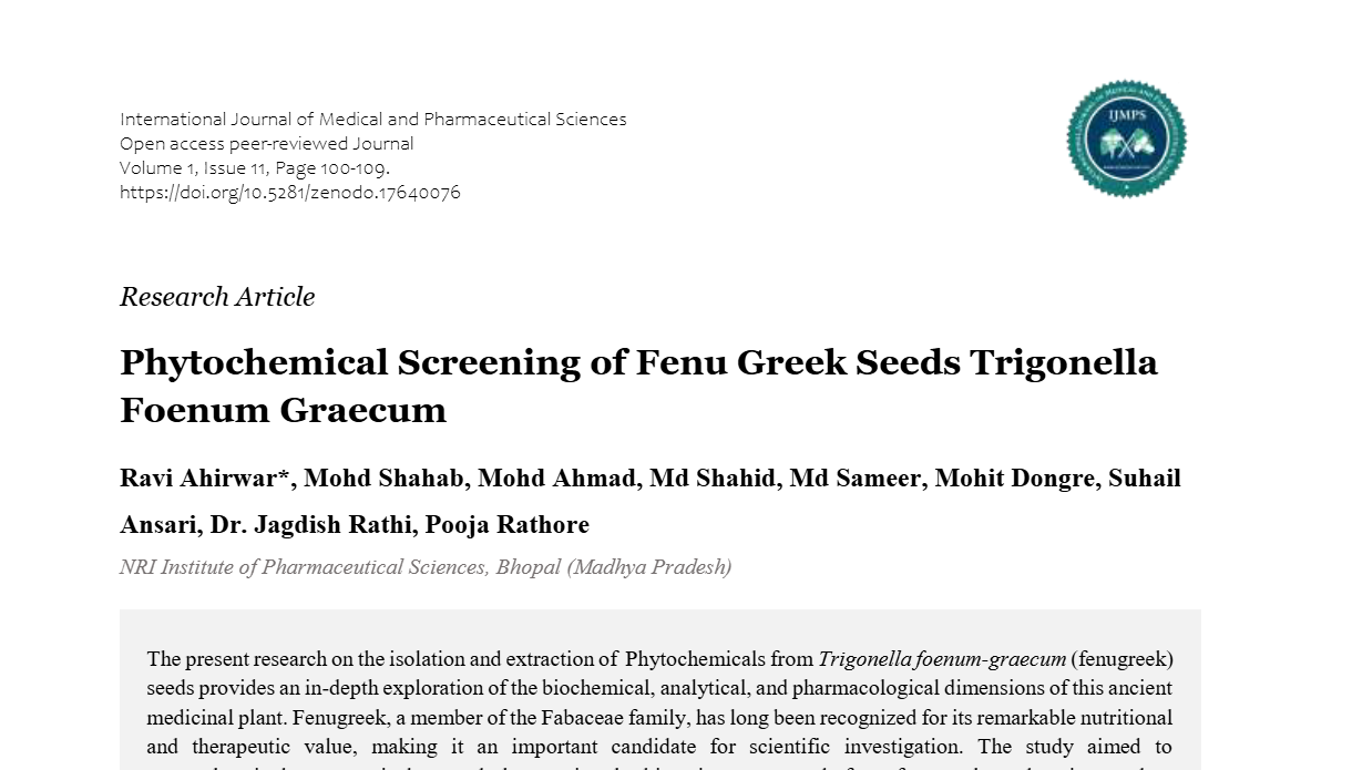 Phytochemical Screening of Fenu Greek Seeds Trigonella Foenum Graecum