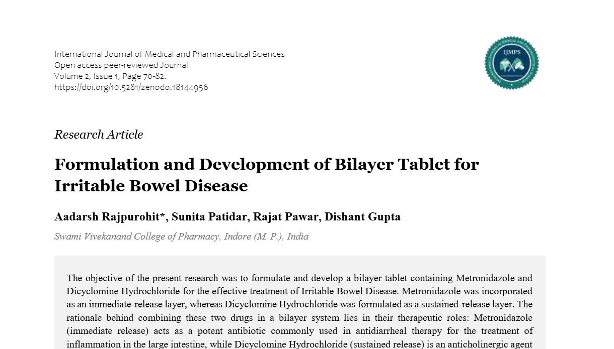 Formulation and Development of Bilayer Tablet for Irritable Bowel Disease